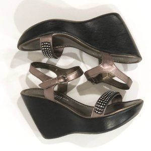 Callisto | Shoes | Callisto Pewter Rhinestone Leather Wedges | Poshmark